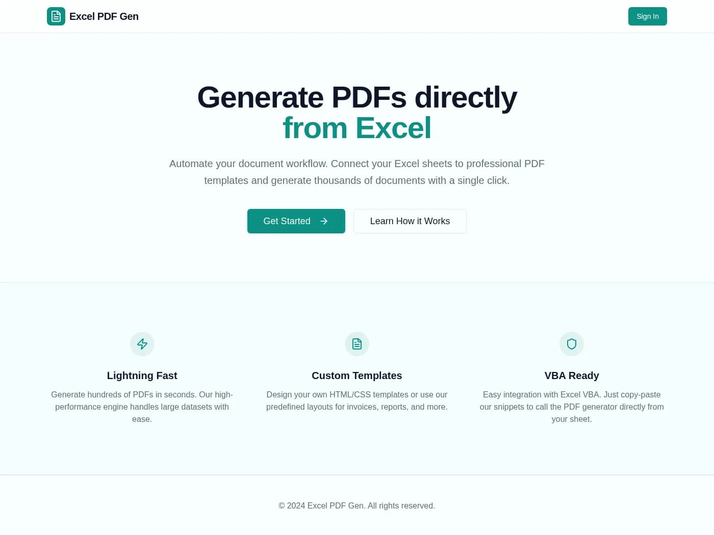 PDF Generator for Excel