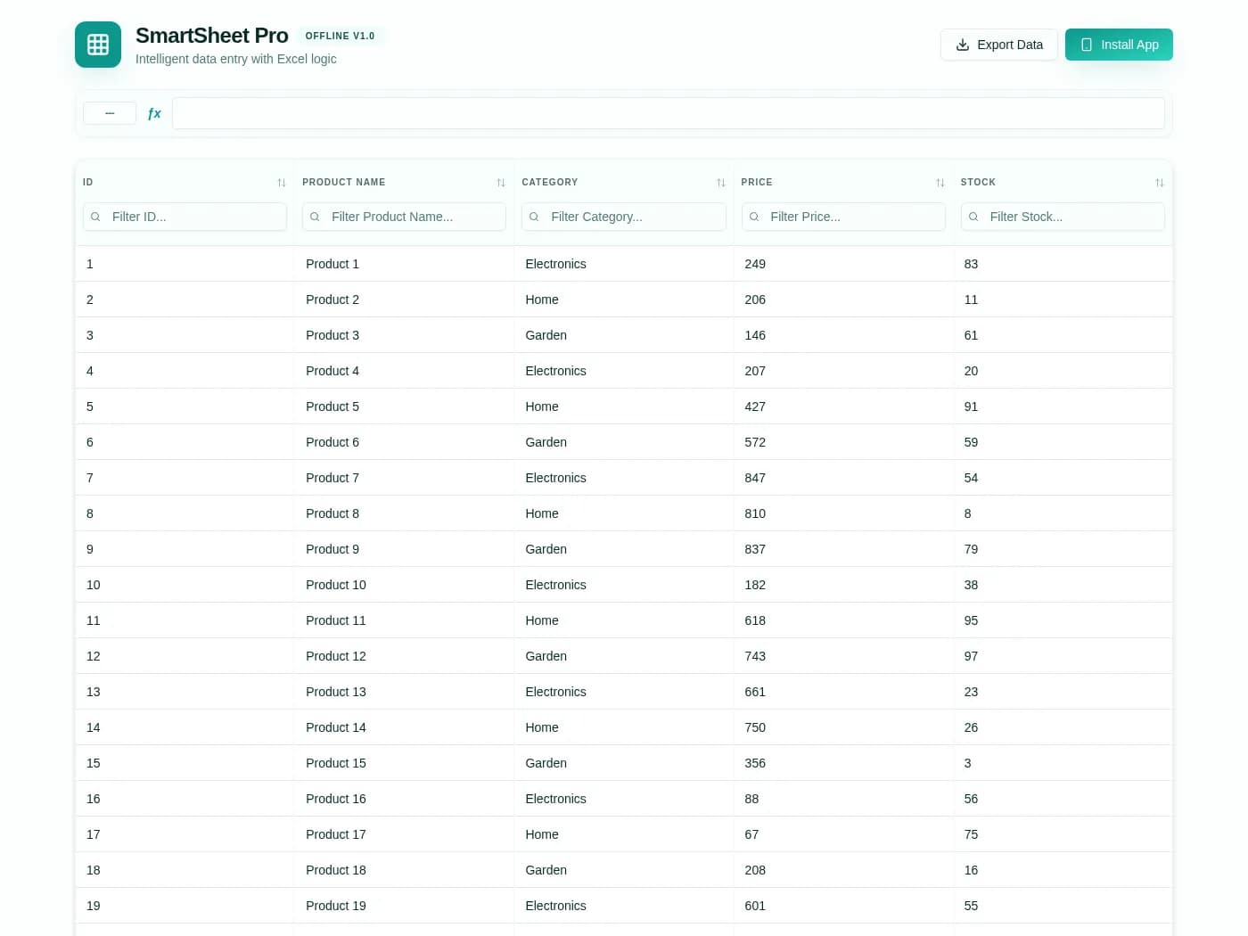 Smart Excel Field UI