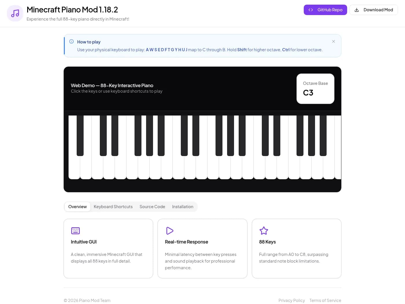 Minecraft Piano Mod