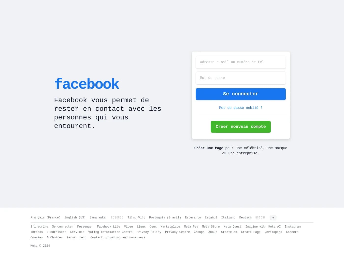 Facebook Login Page