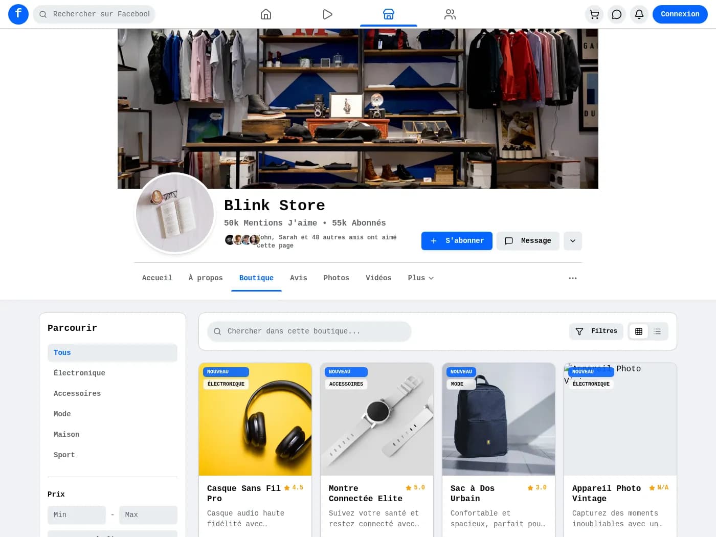 Facebook Shop Page