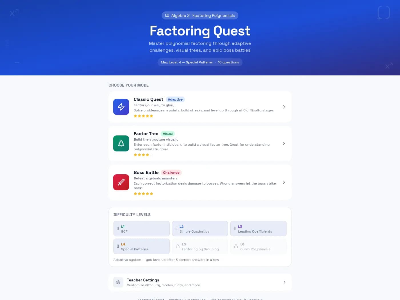 Factoring Quest