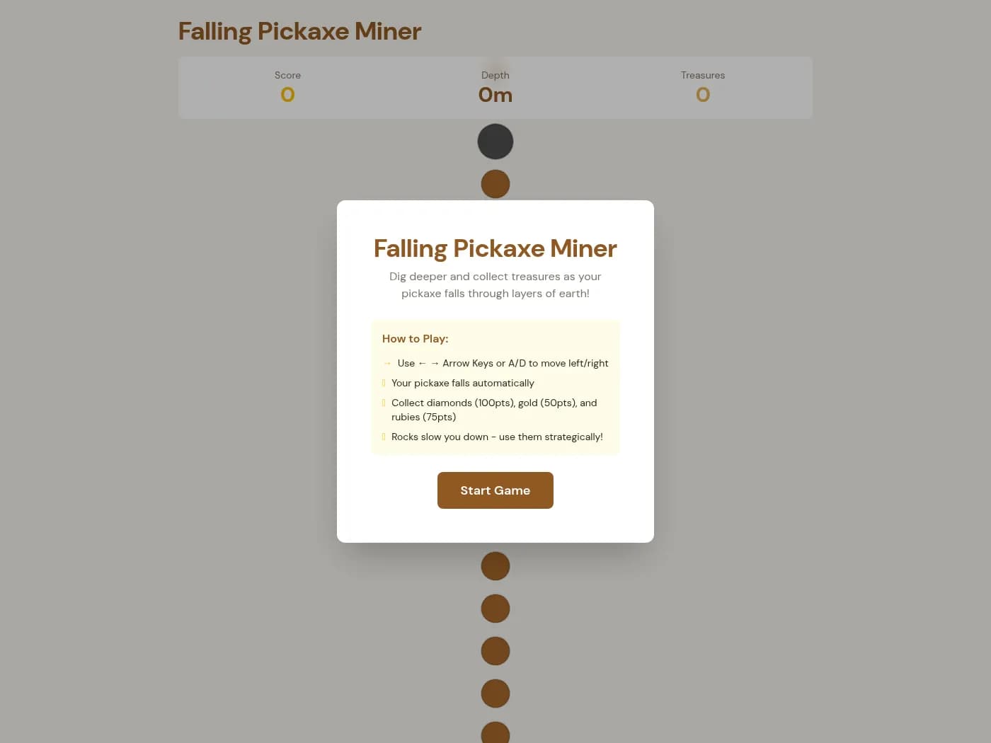 Falling Pickaxe Game