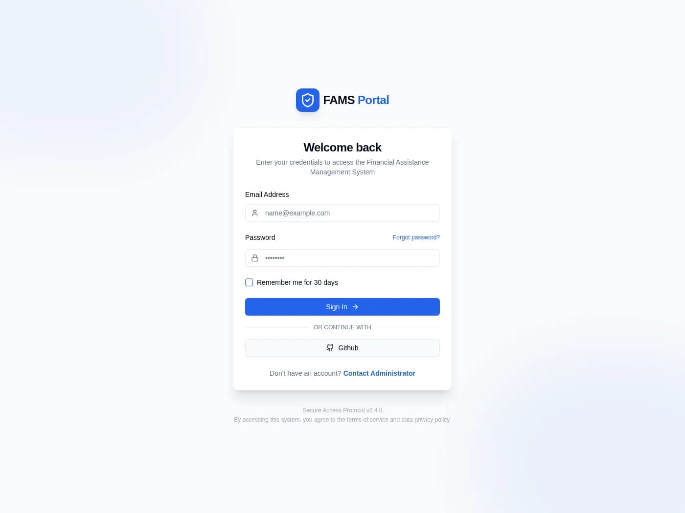 FAMS Login Portal