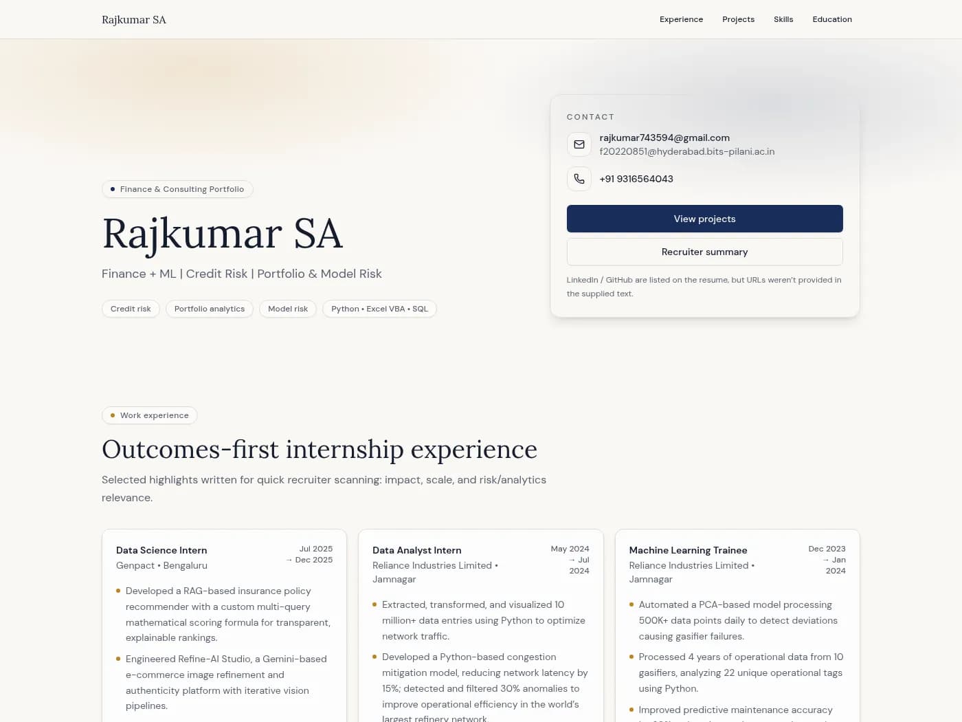 FinPro Portfolio Site