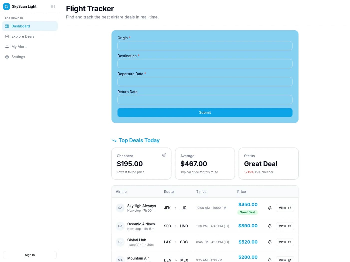 Flight Deal Tracker Light