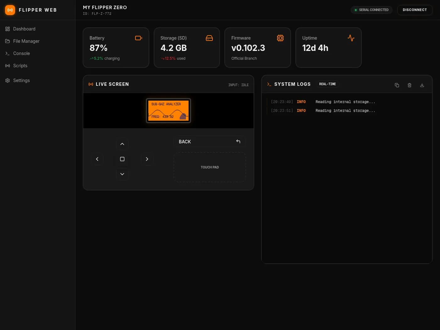 Flipper Zero Dashboard