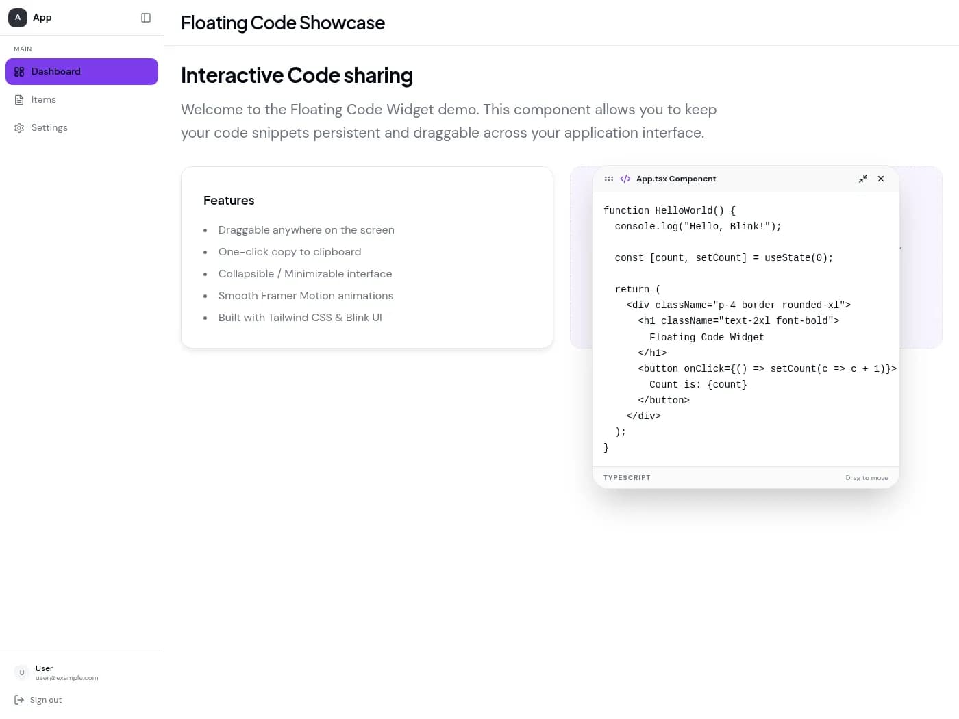 Floating Code Widget