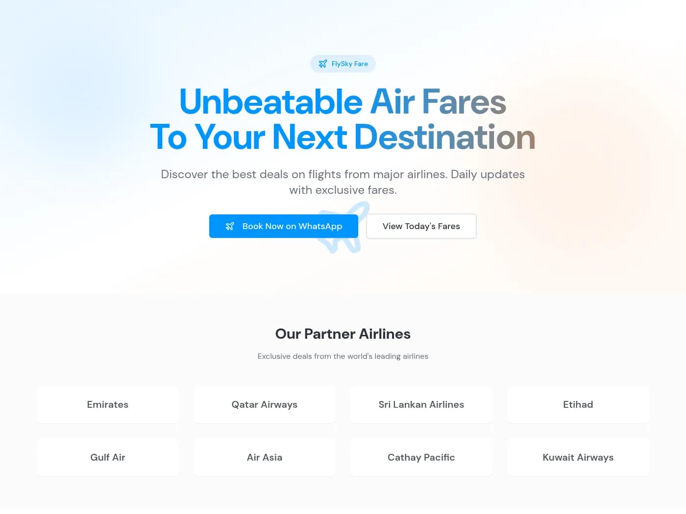 FlySky Fare Landing Page