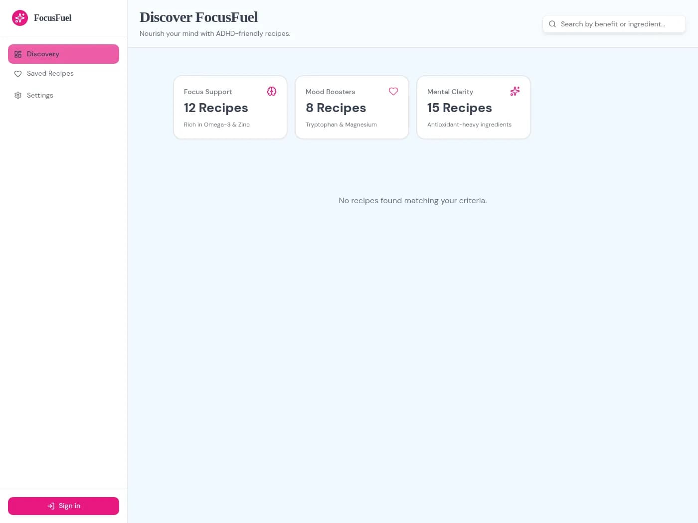 FocusFuel Recipe Finder
