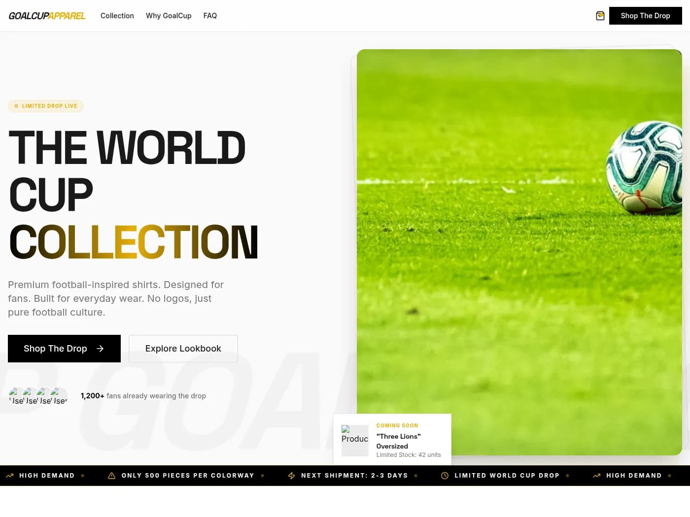 GoalCup Apparel Landing
