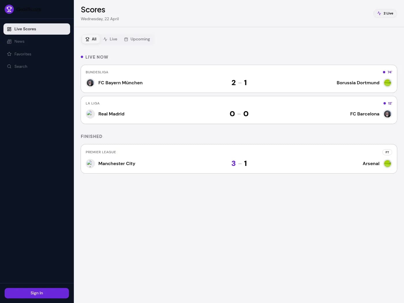 GoalScore Football App