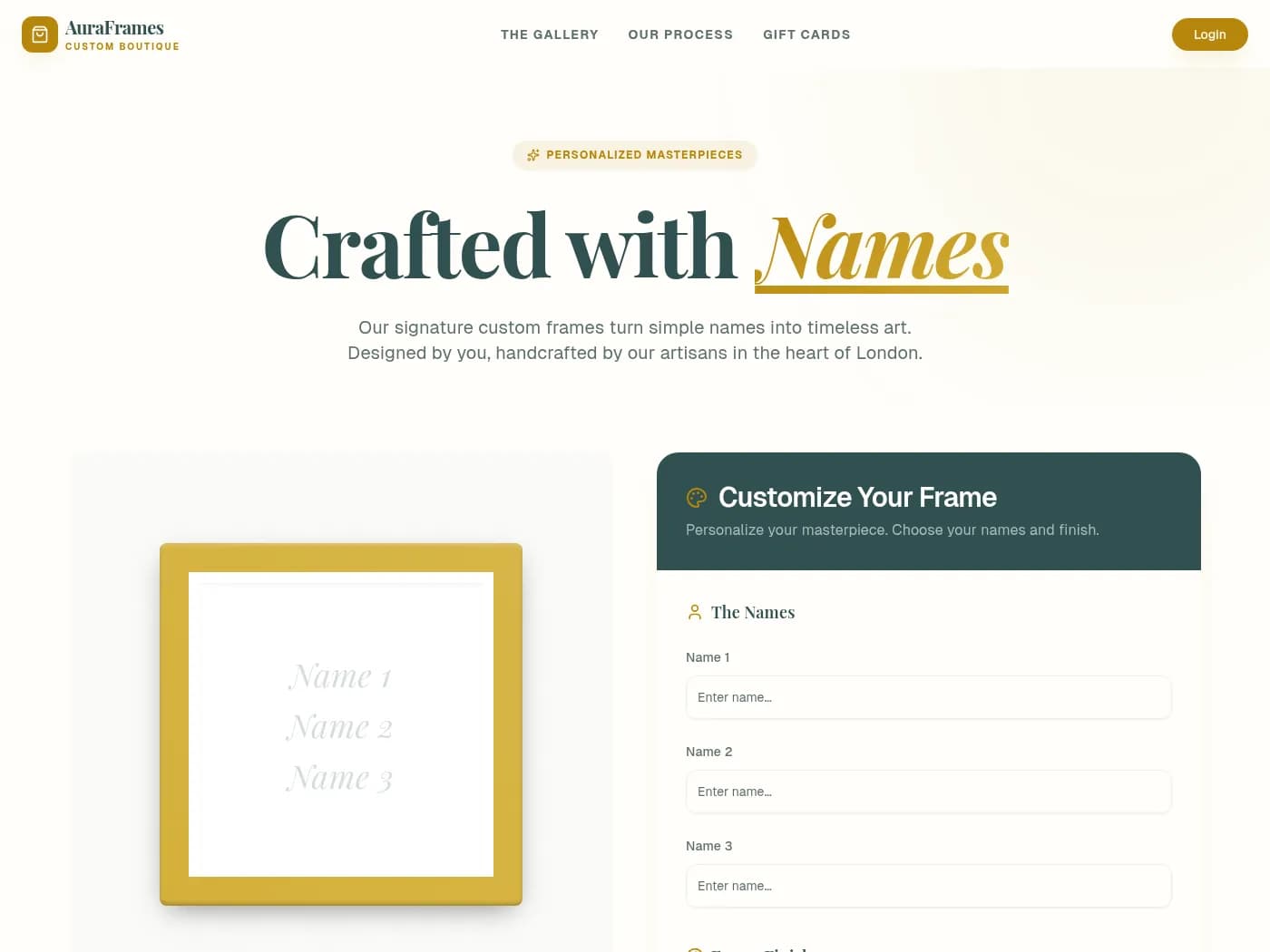Custom Frame Order Page
