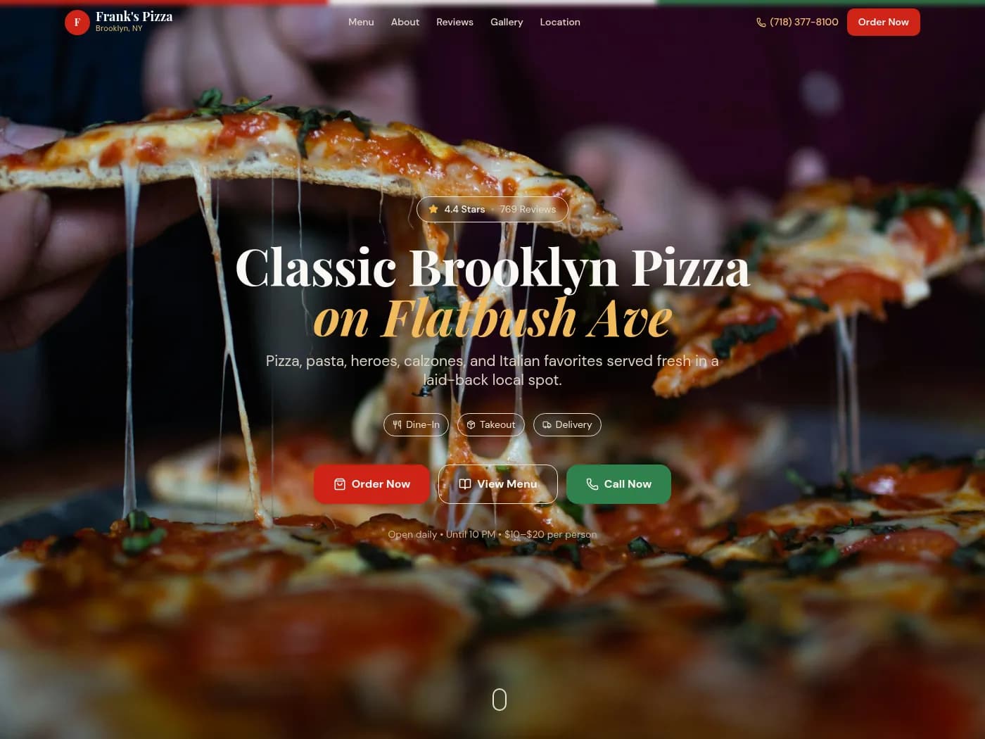 Frank’s Pizza Web Experience