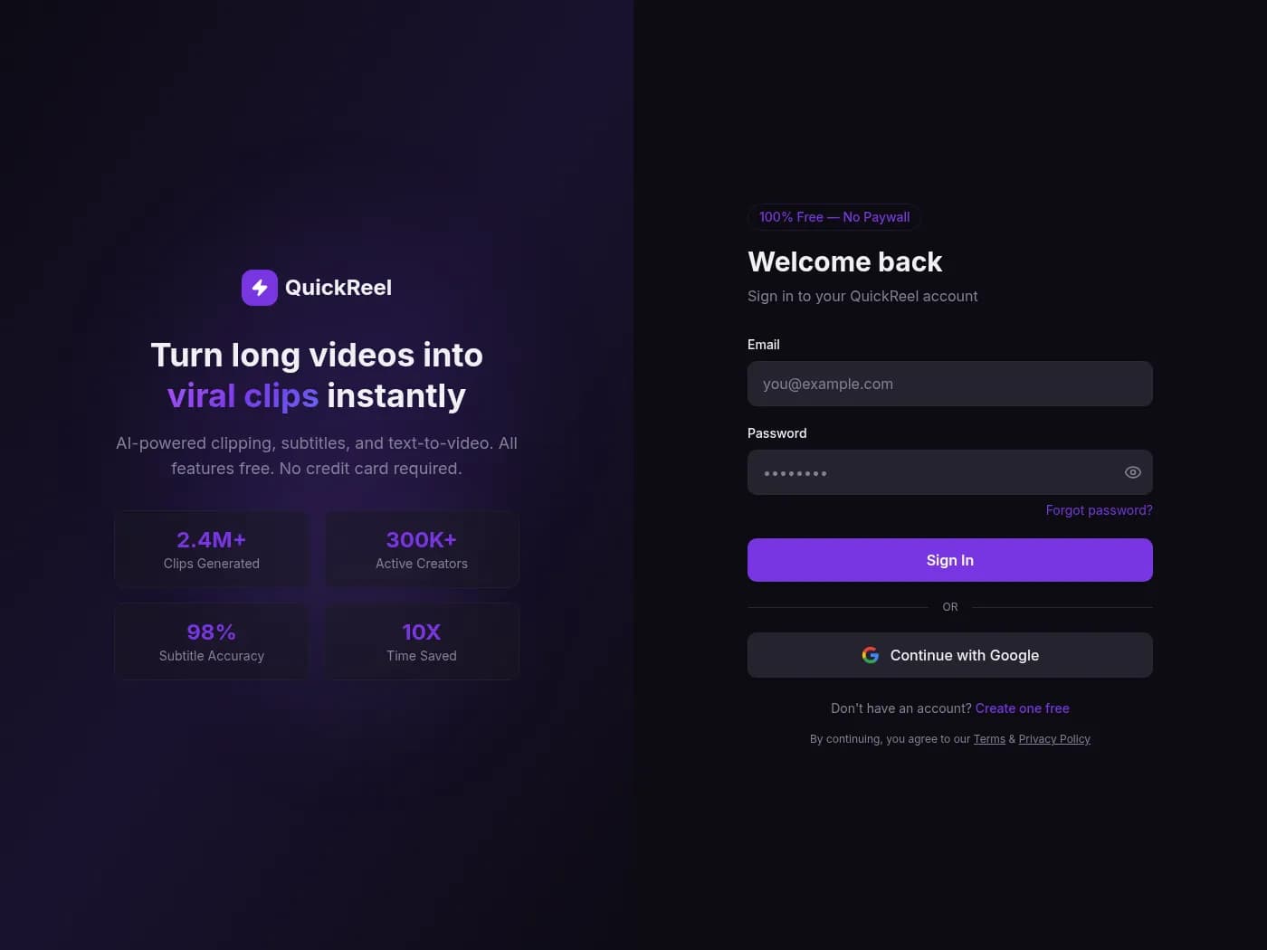 QuickReel Free AI Agent