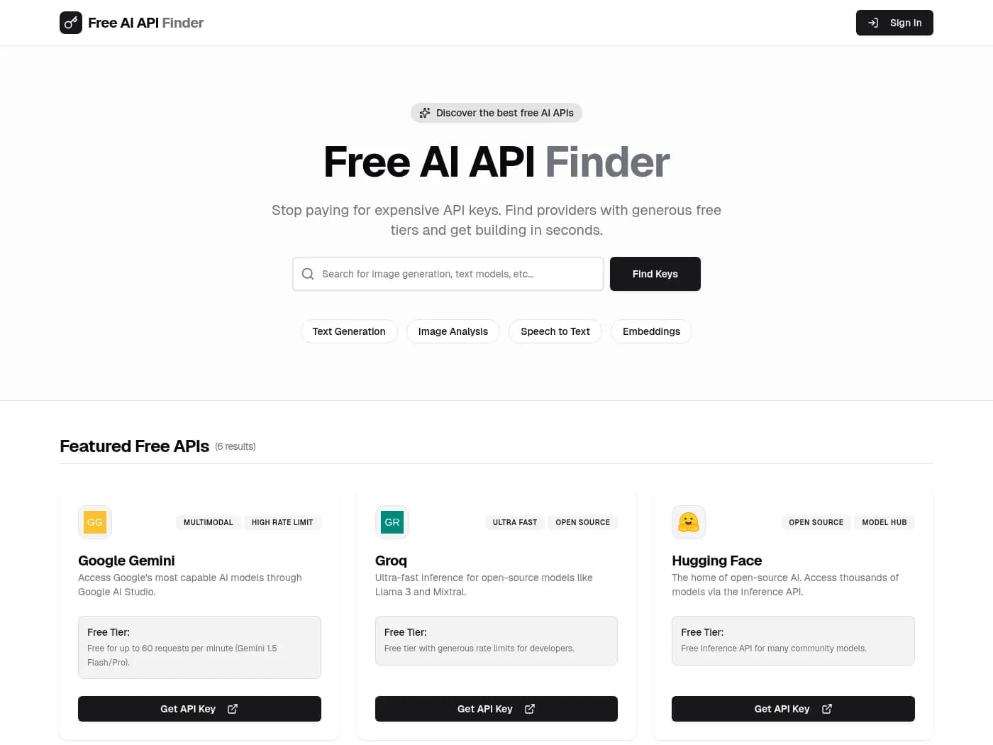 Free AI API Finder