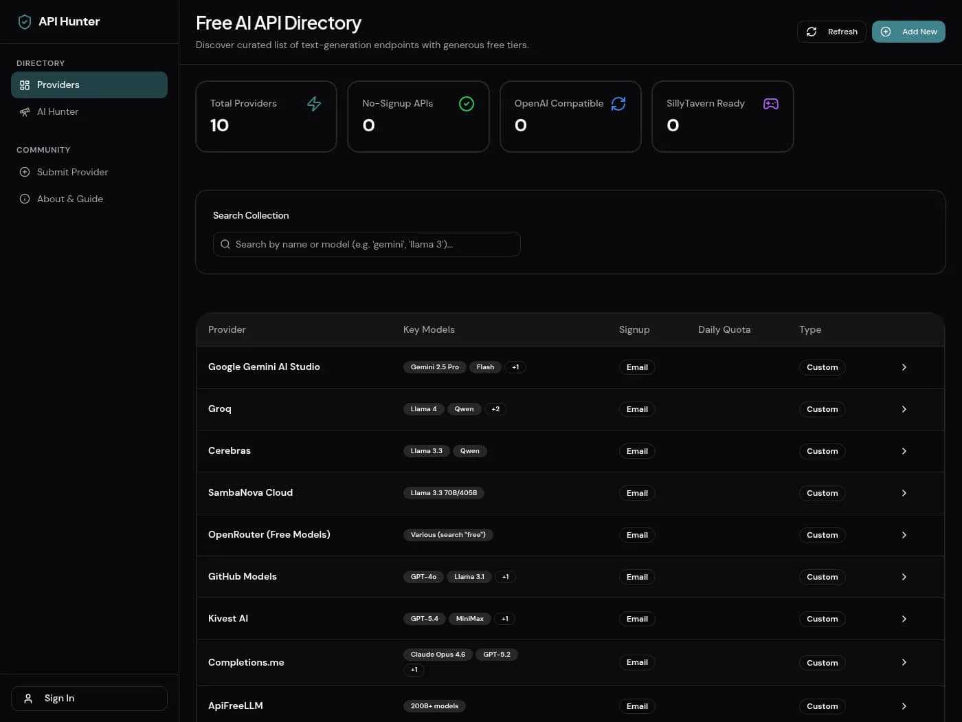 Free AI API Hunter