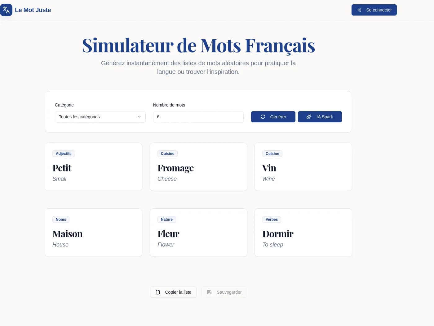 French Word List Simulator