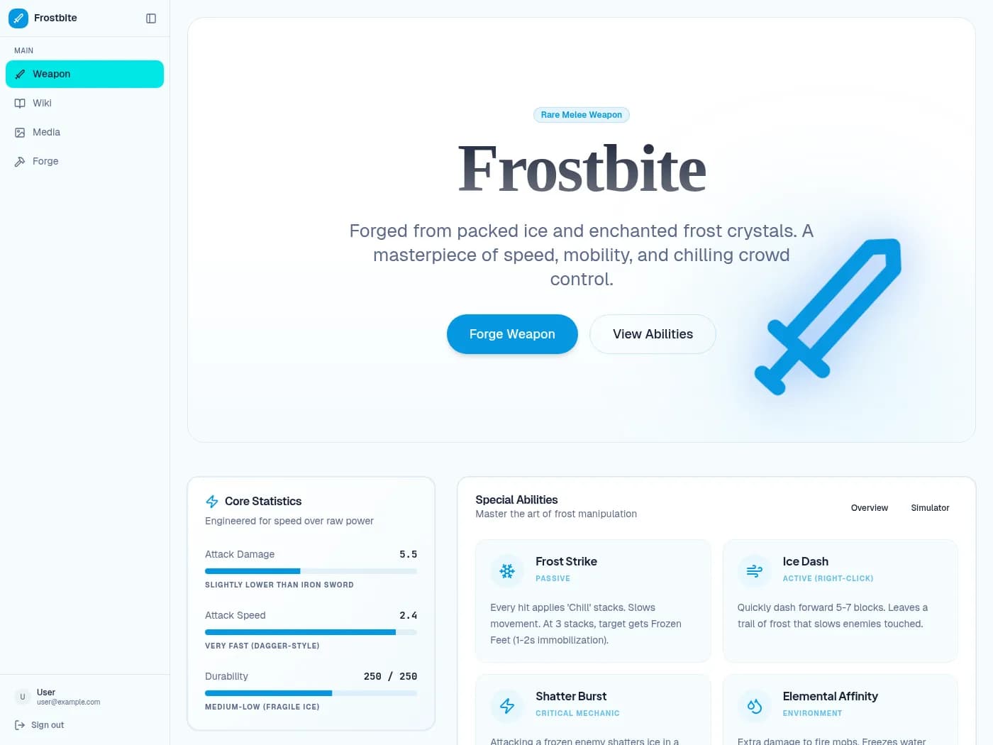 Frostbite Melee Weapon