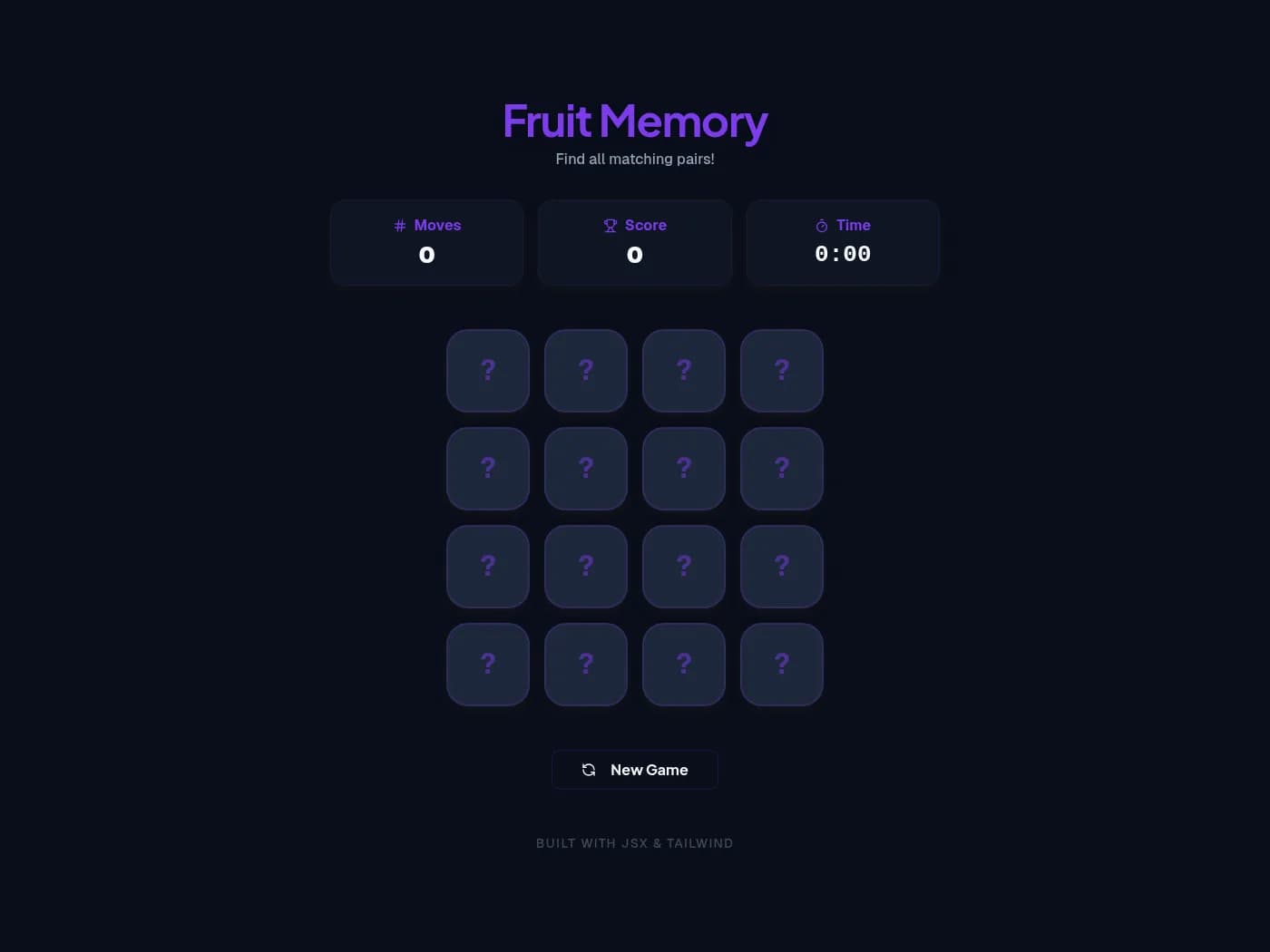 Fruit Memory Card Game