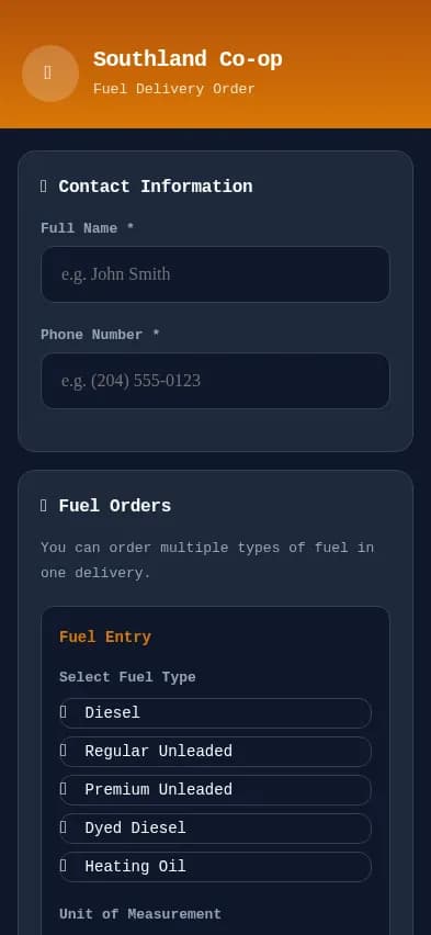 Southland Co-op Fuel Order App