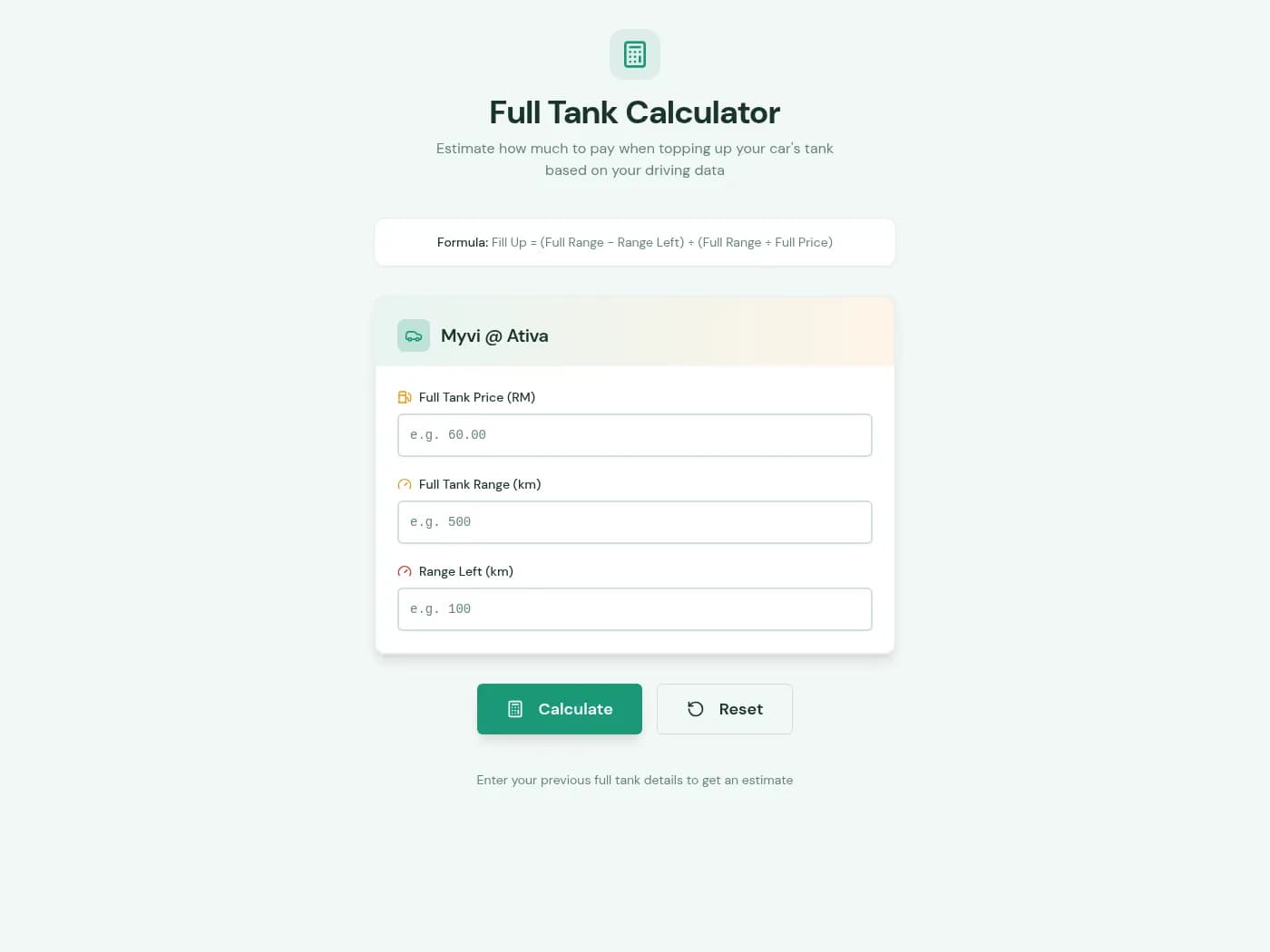 Full Tank Calculator