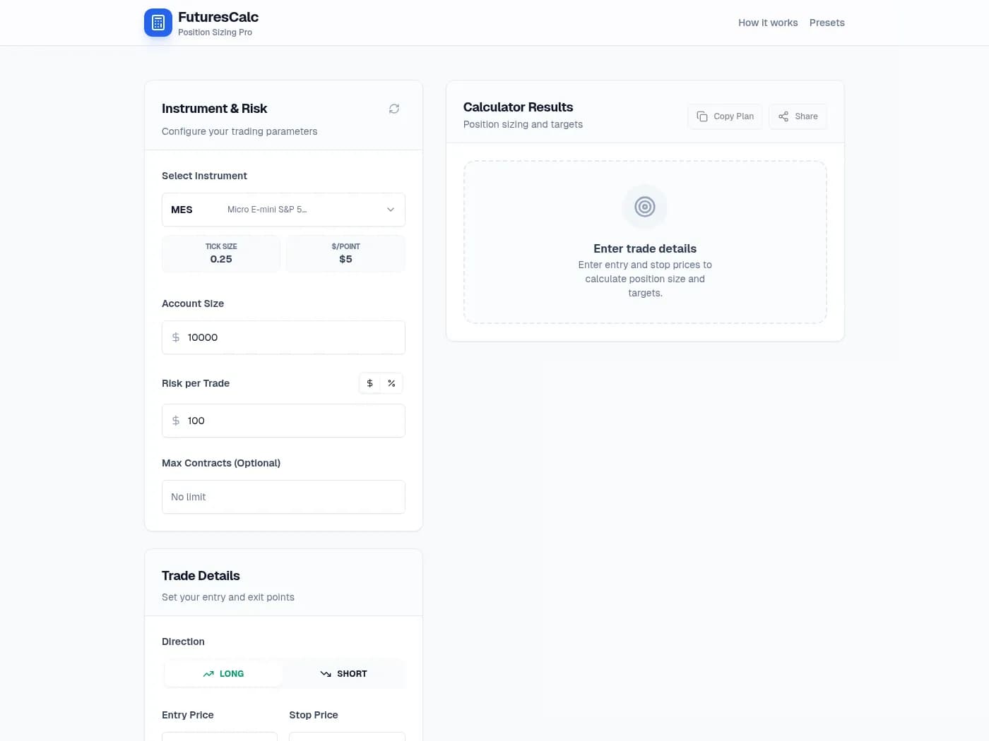 Futures Sizing Calculator