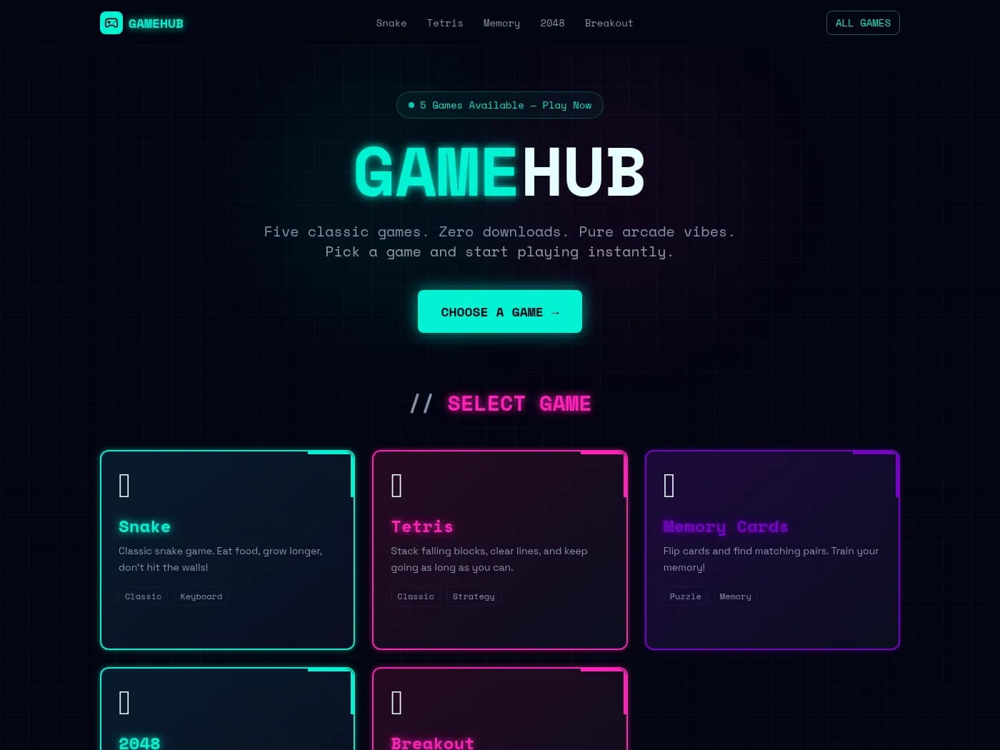 GameHub Web Arcade