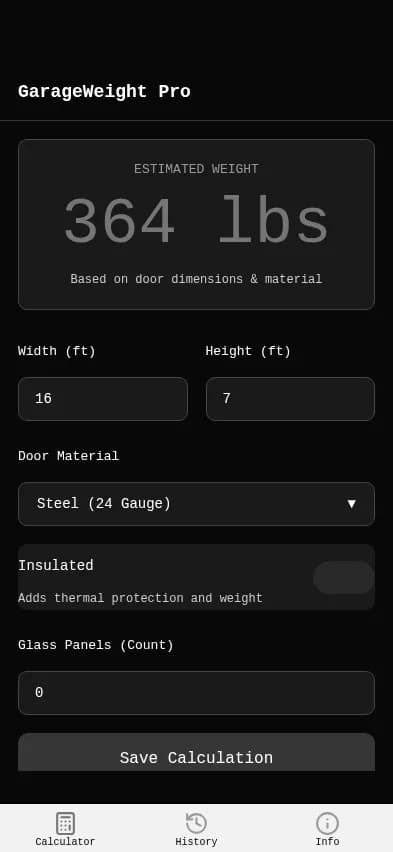 Garage Door Weight App