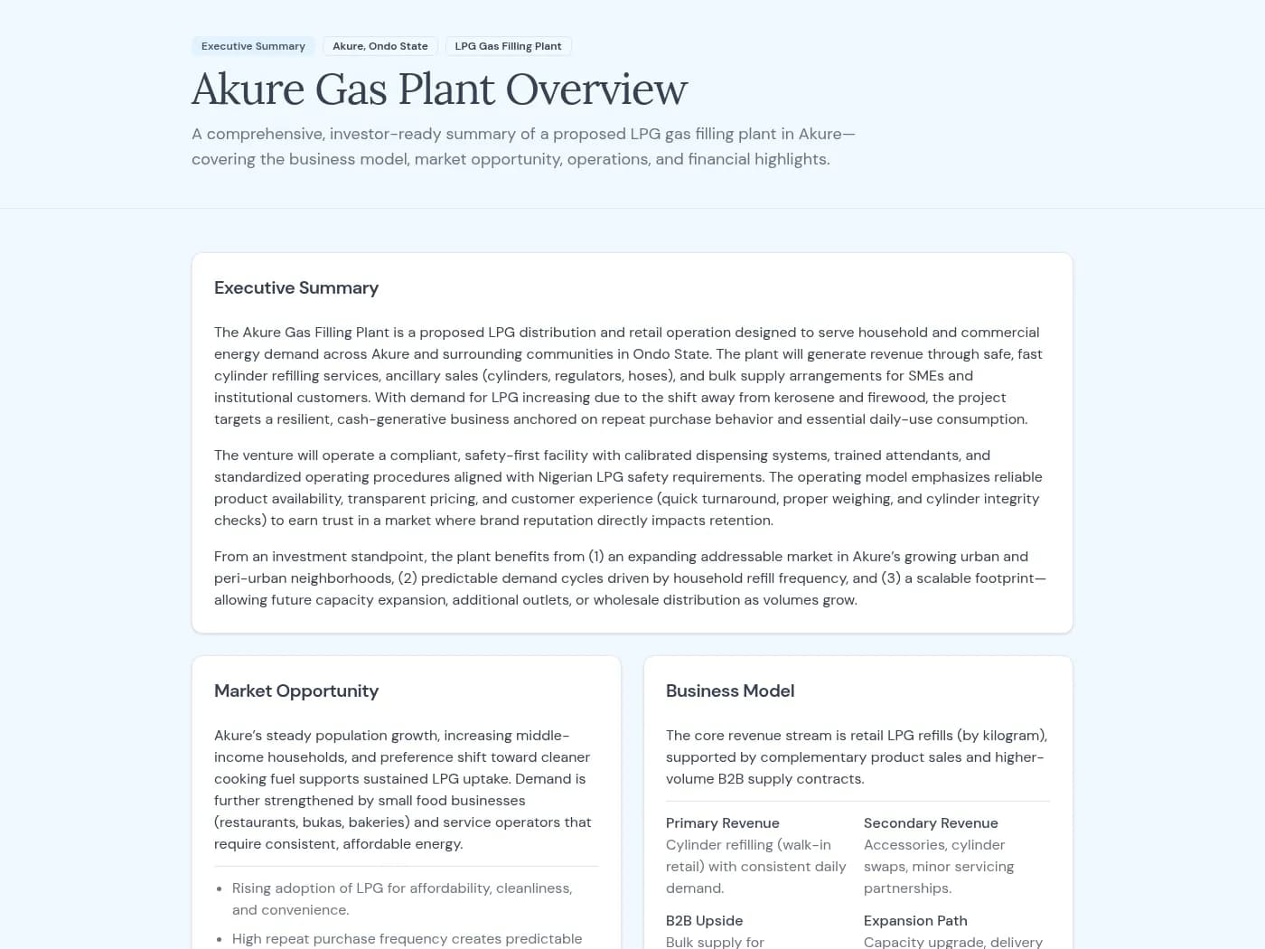 Akure Gas Plant Overview