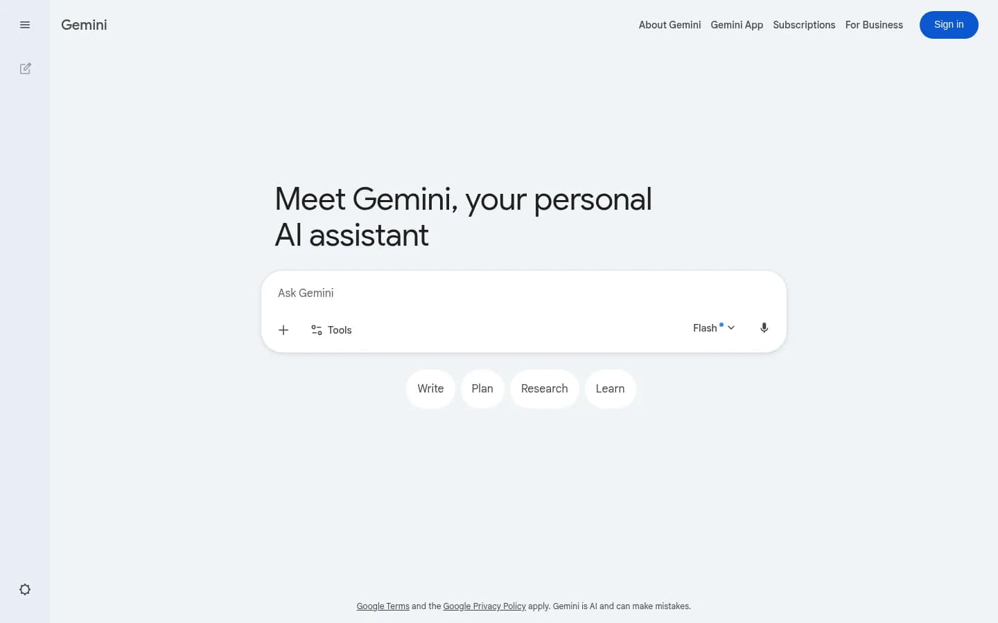 Google Gemini landing page