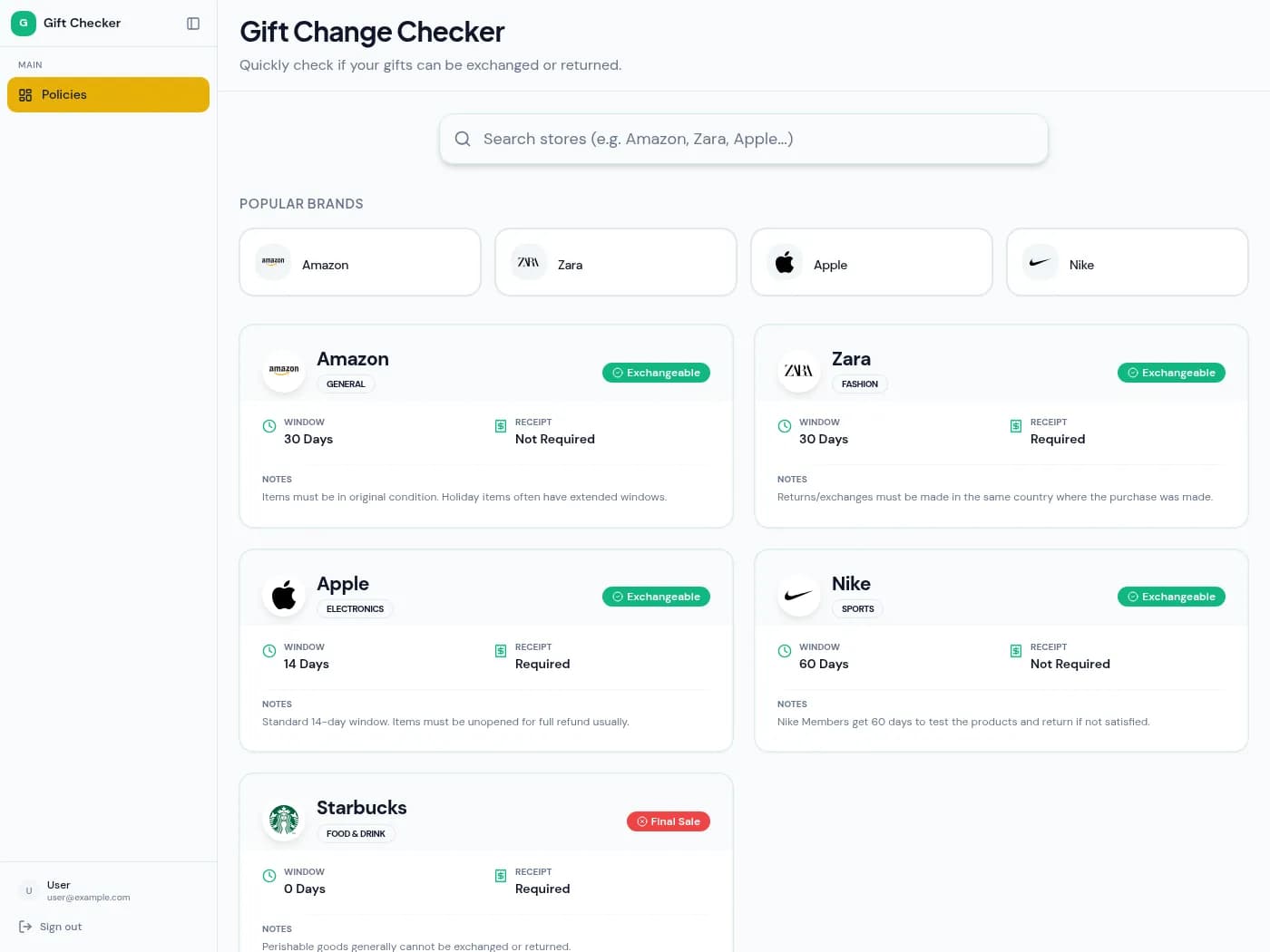 Gift Change Checker