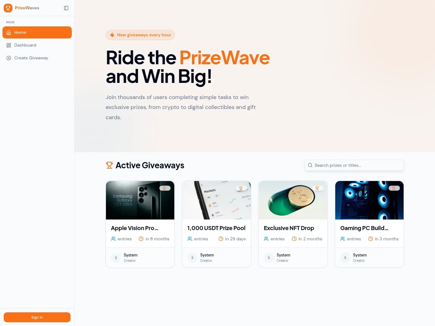 PrizeWaves Giveaway Platform