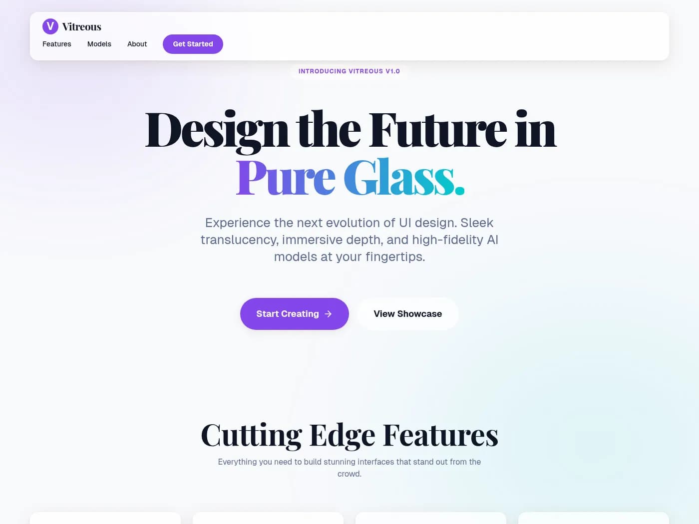 GlassMorphism Landing UI