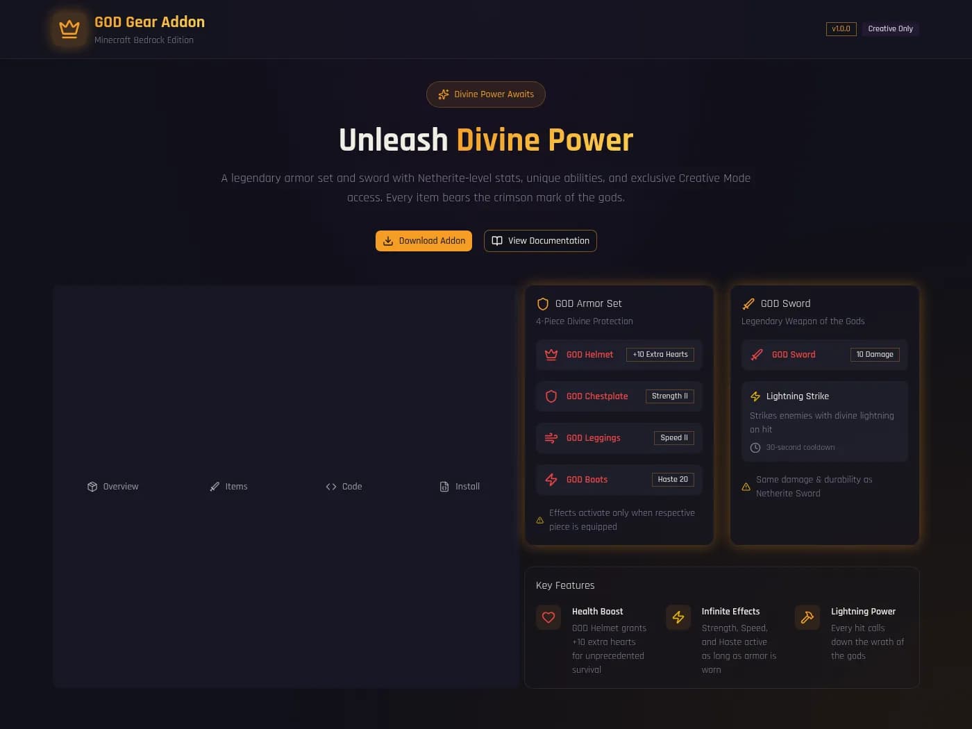 GOD Gear Minecraft Addon