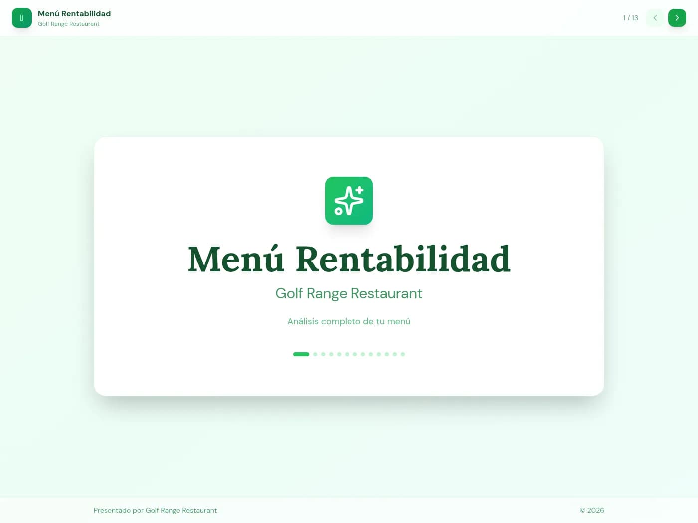 Menú Rentabilidad Golf Range