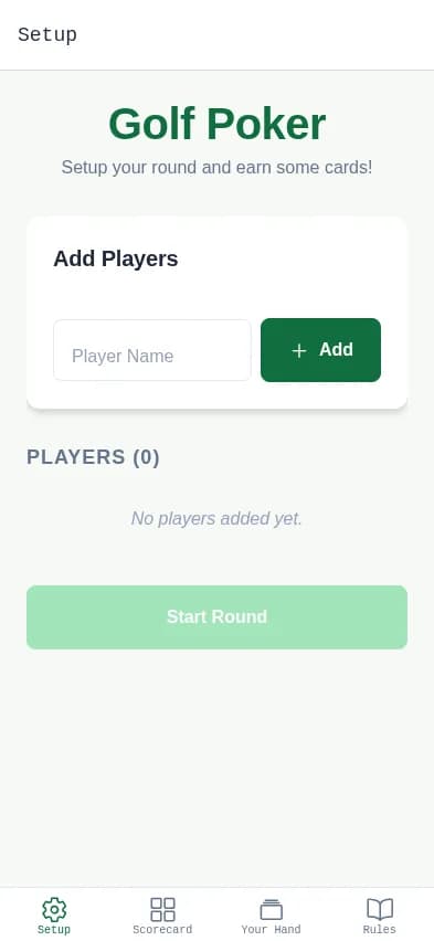 Golf Poker Scorecard