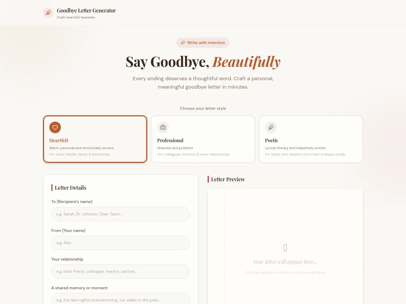 Goodbye Letter Generator
