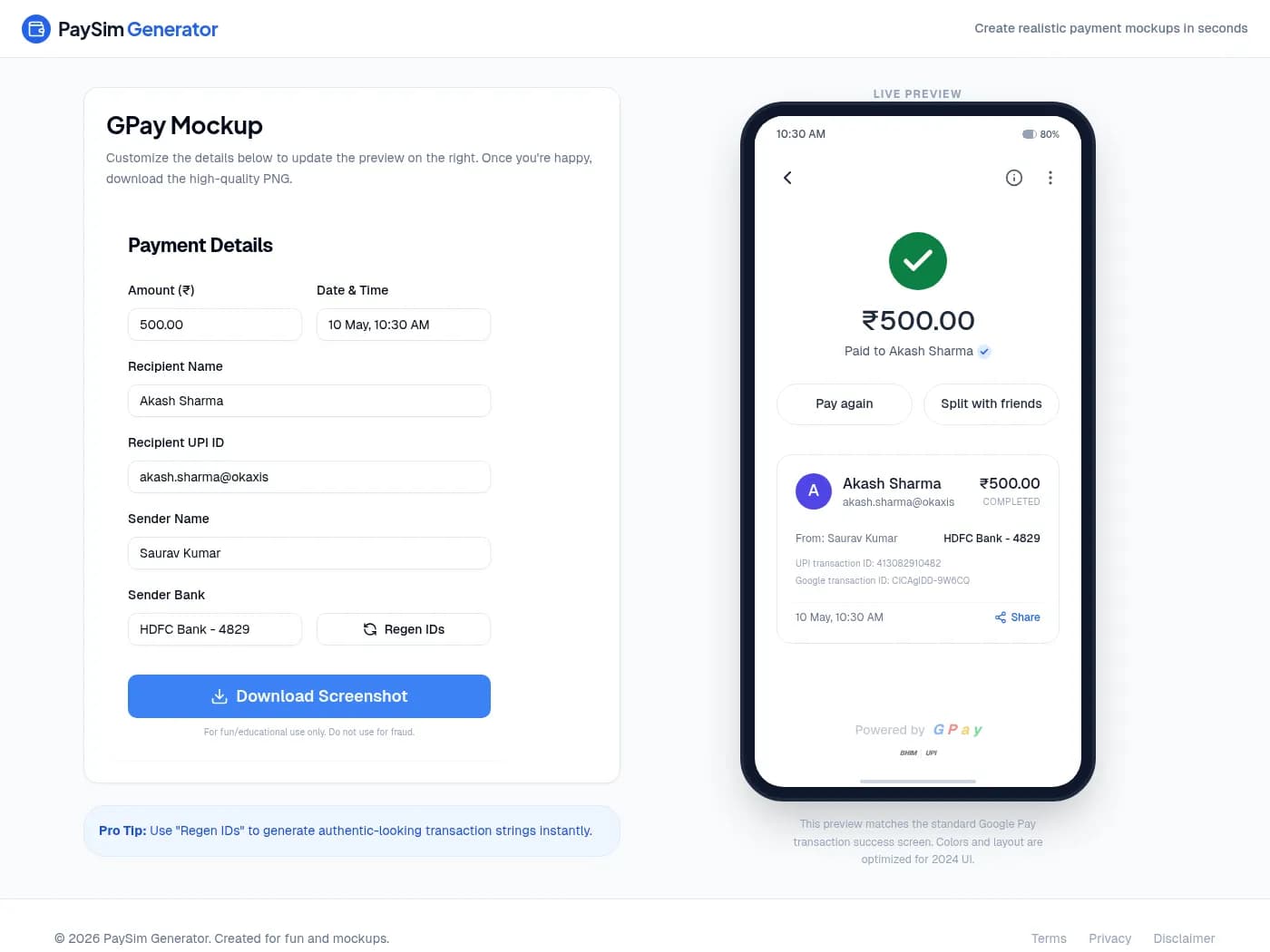 PaySim Screenshot Generator