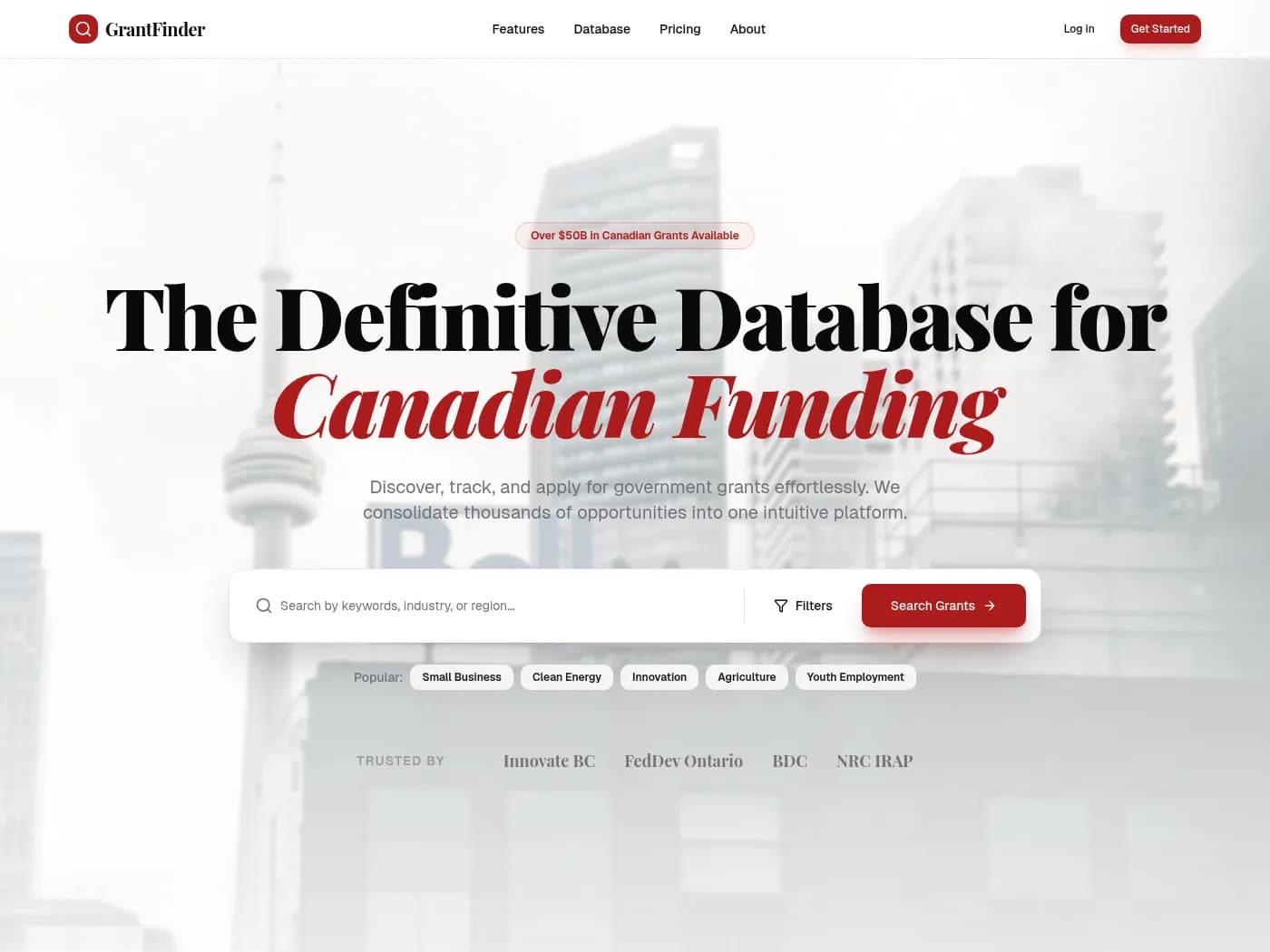 GrantFinder Landing Page