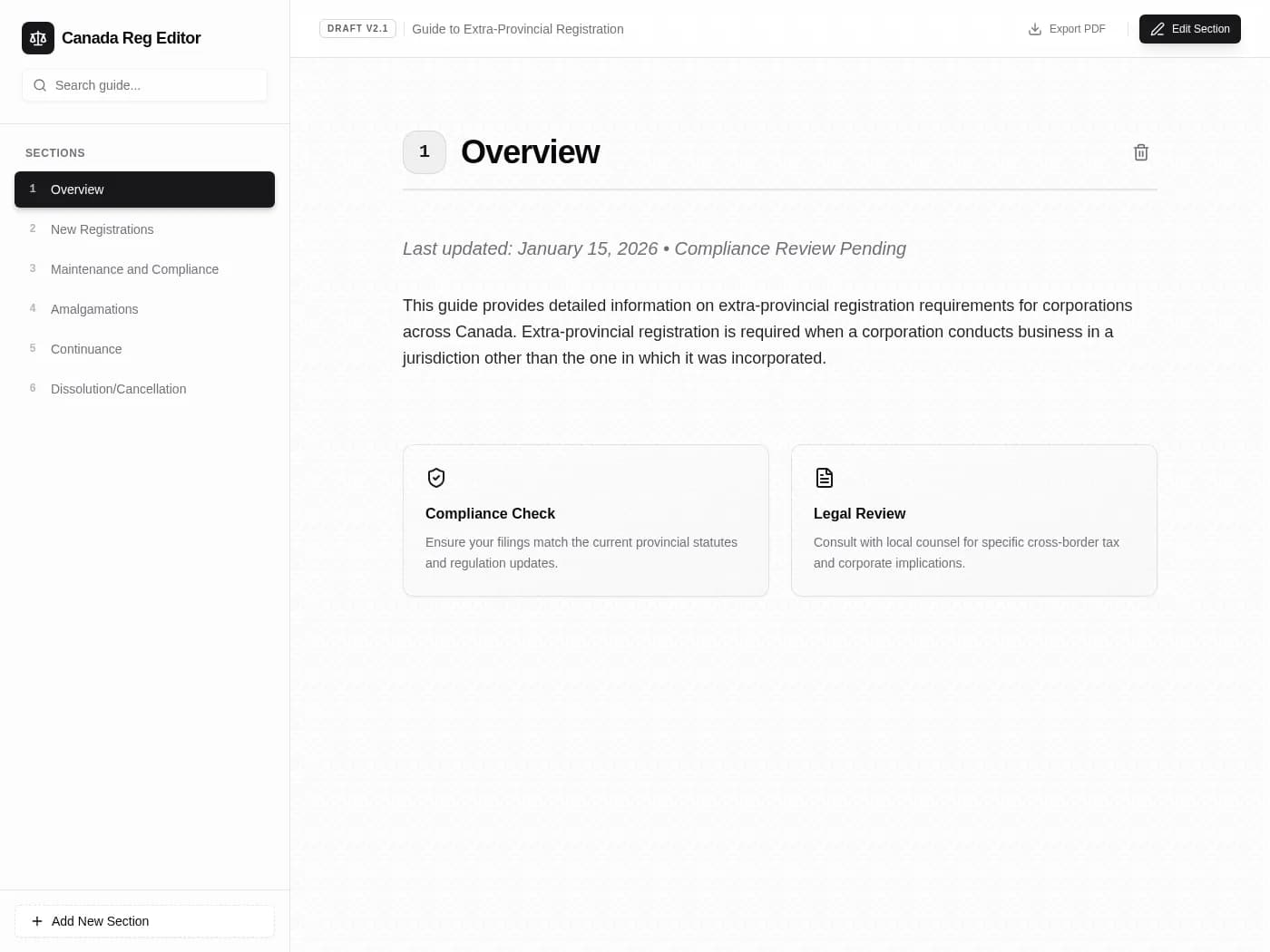 Canada Registration Guide Editor