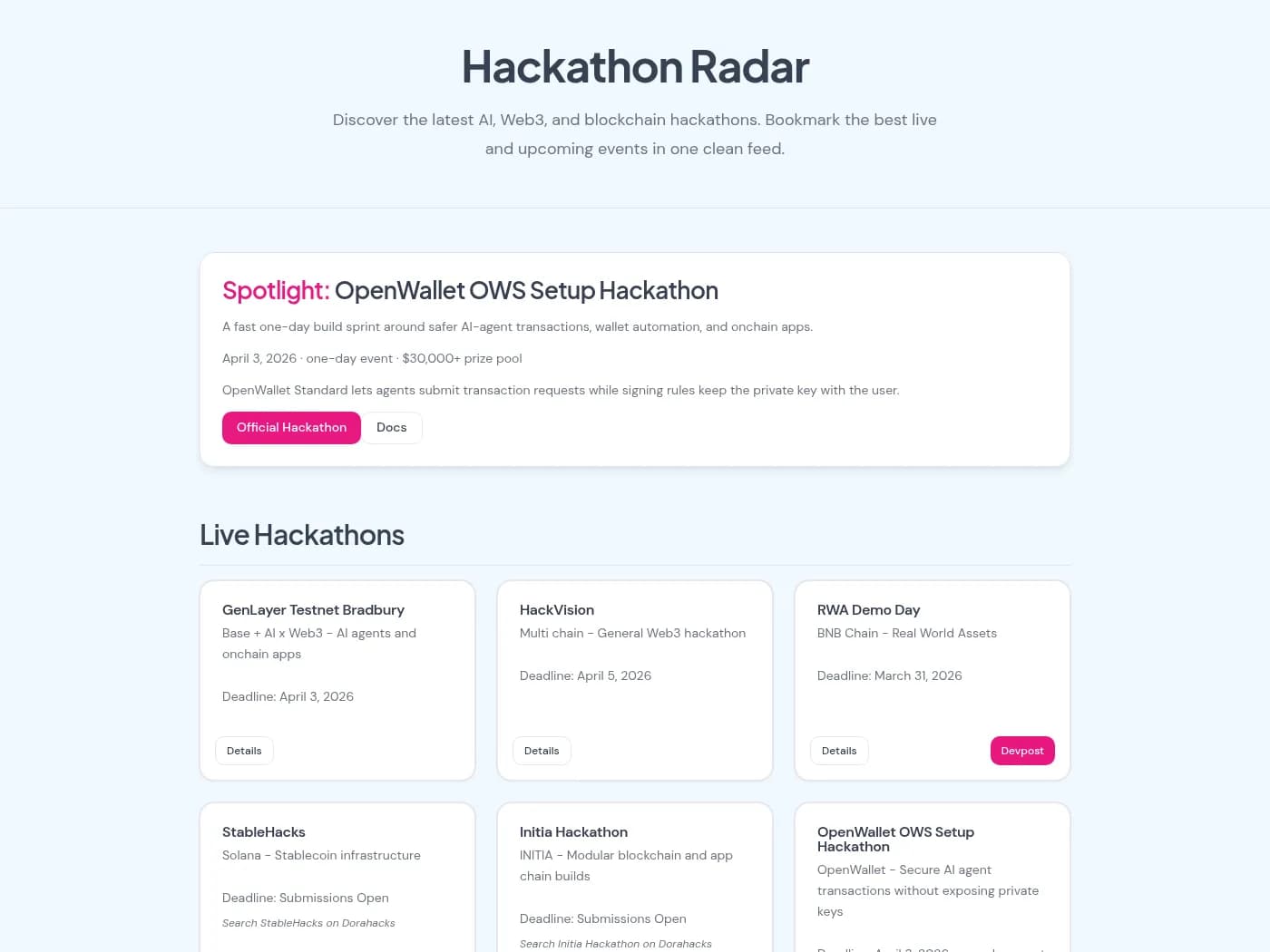 Hackathon Radar