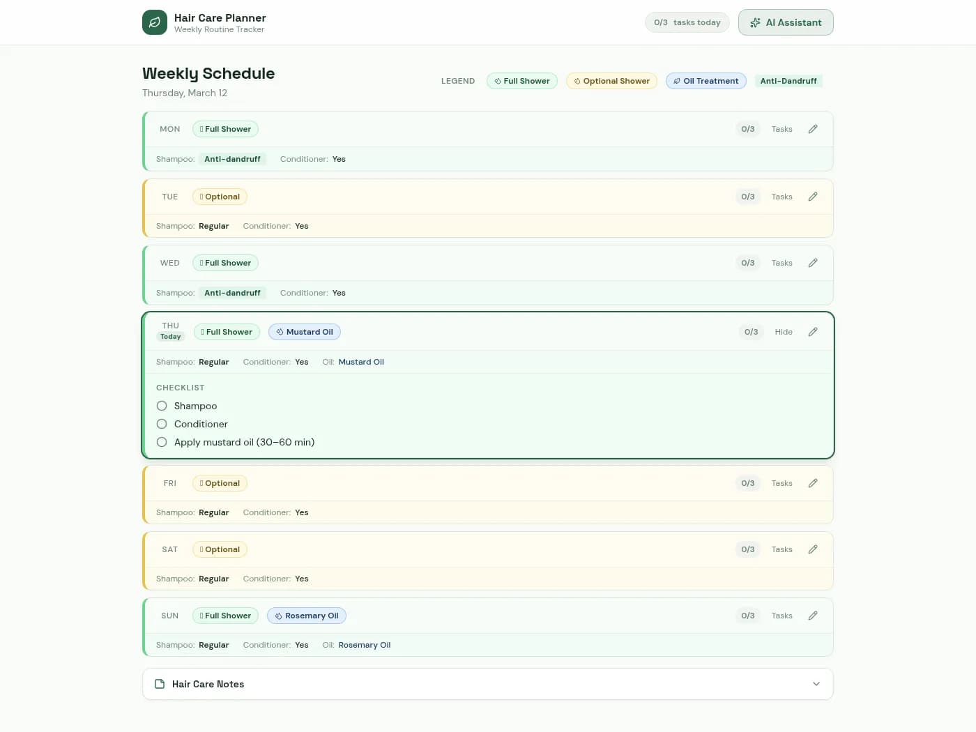Hair Care Scheduler