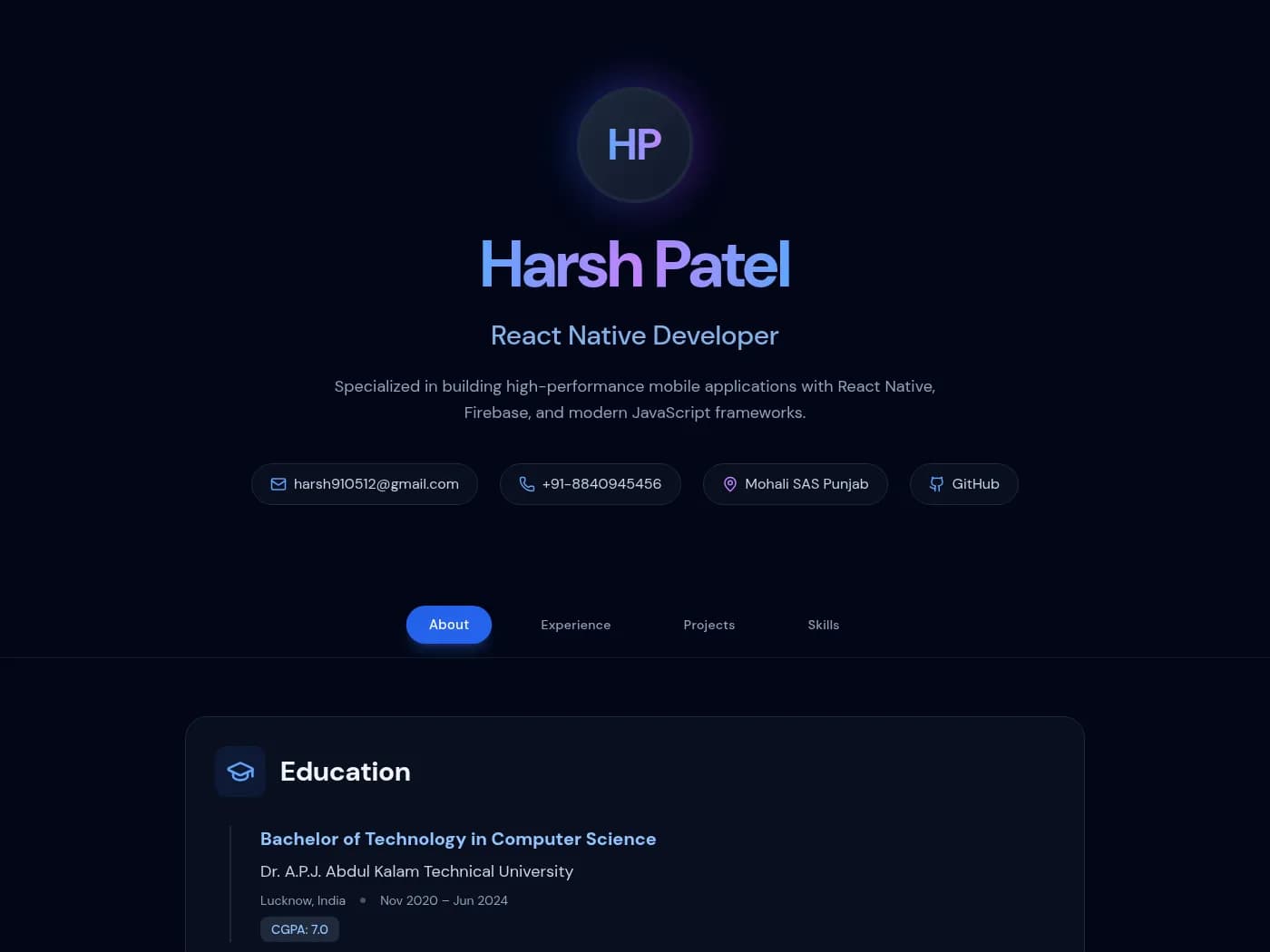 Harsh Patel Portfolio