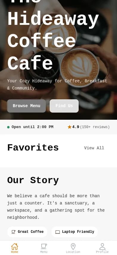 Hideaway Cafe Mobile App