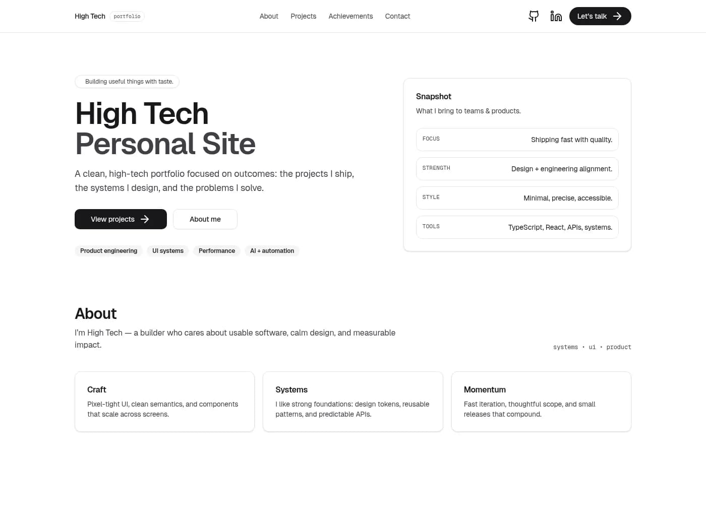 High Tech Personal Site