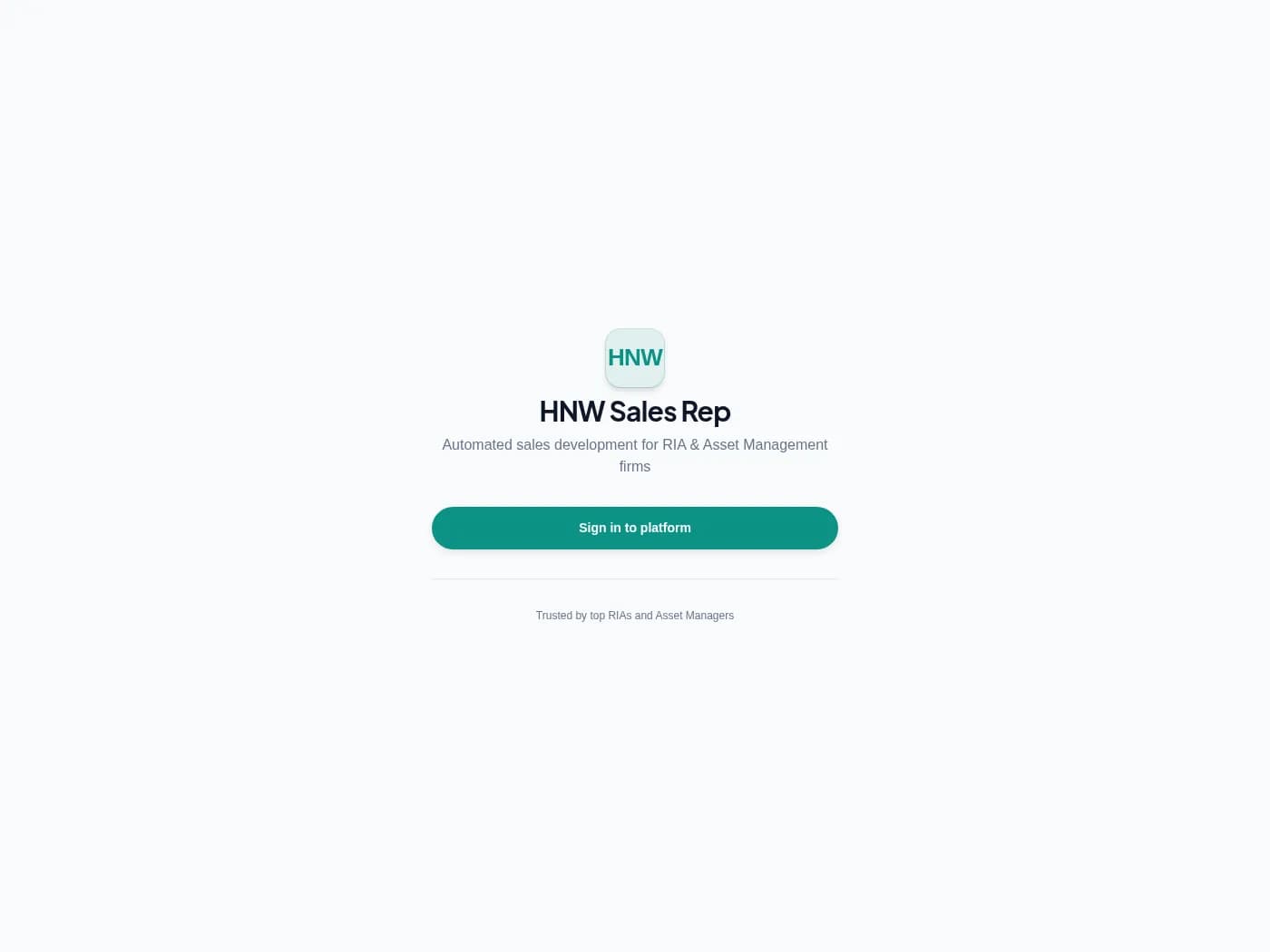 HNW Sales Rep Platform