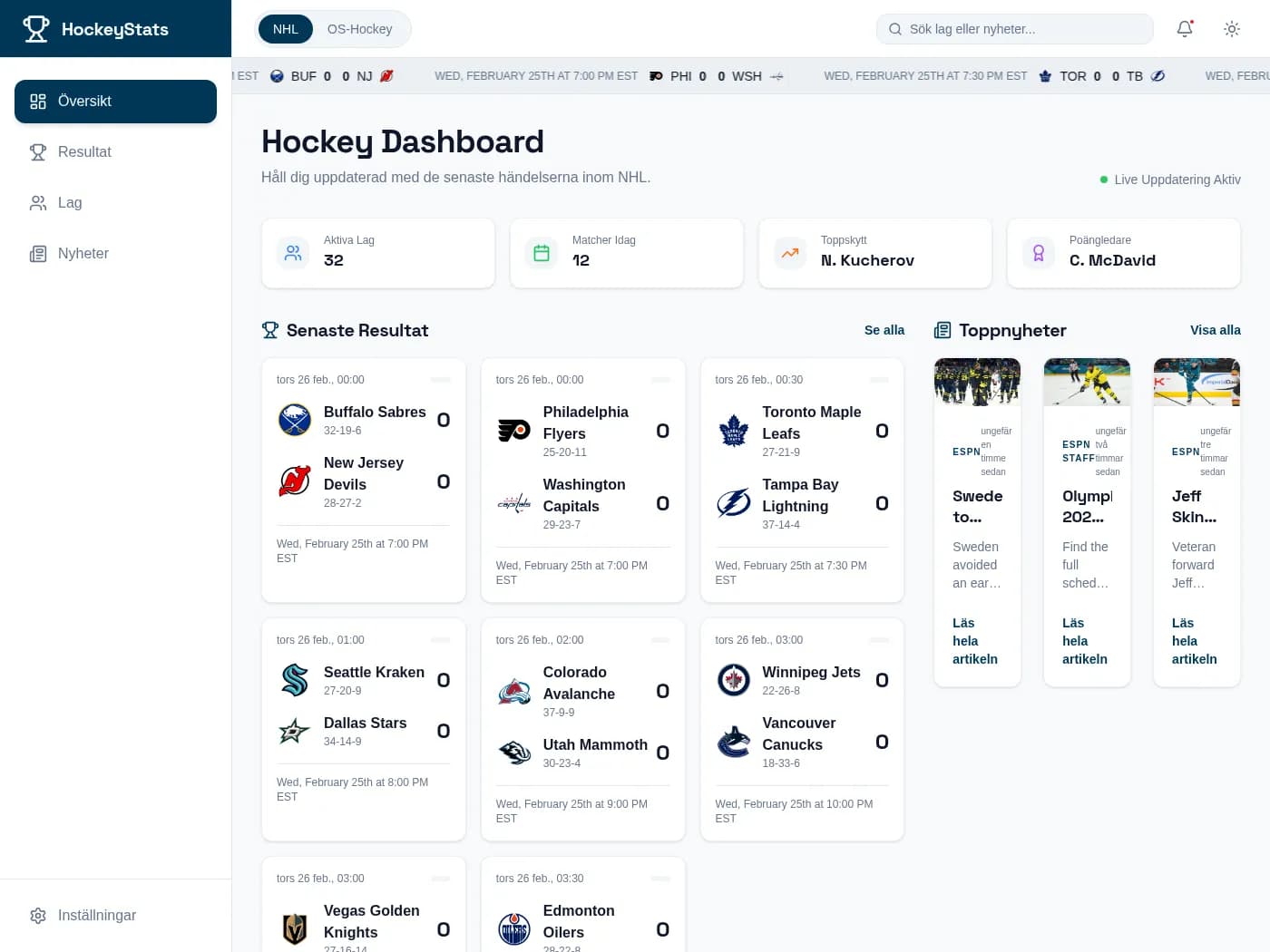 Hockey Stats Live