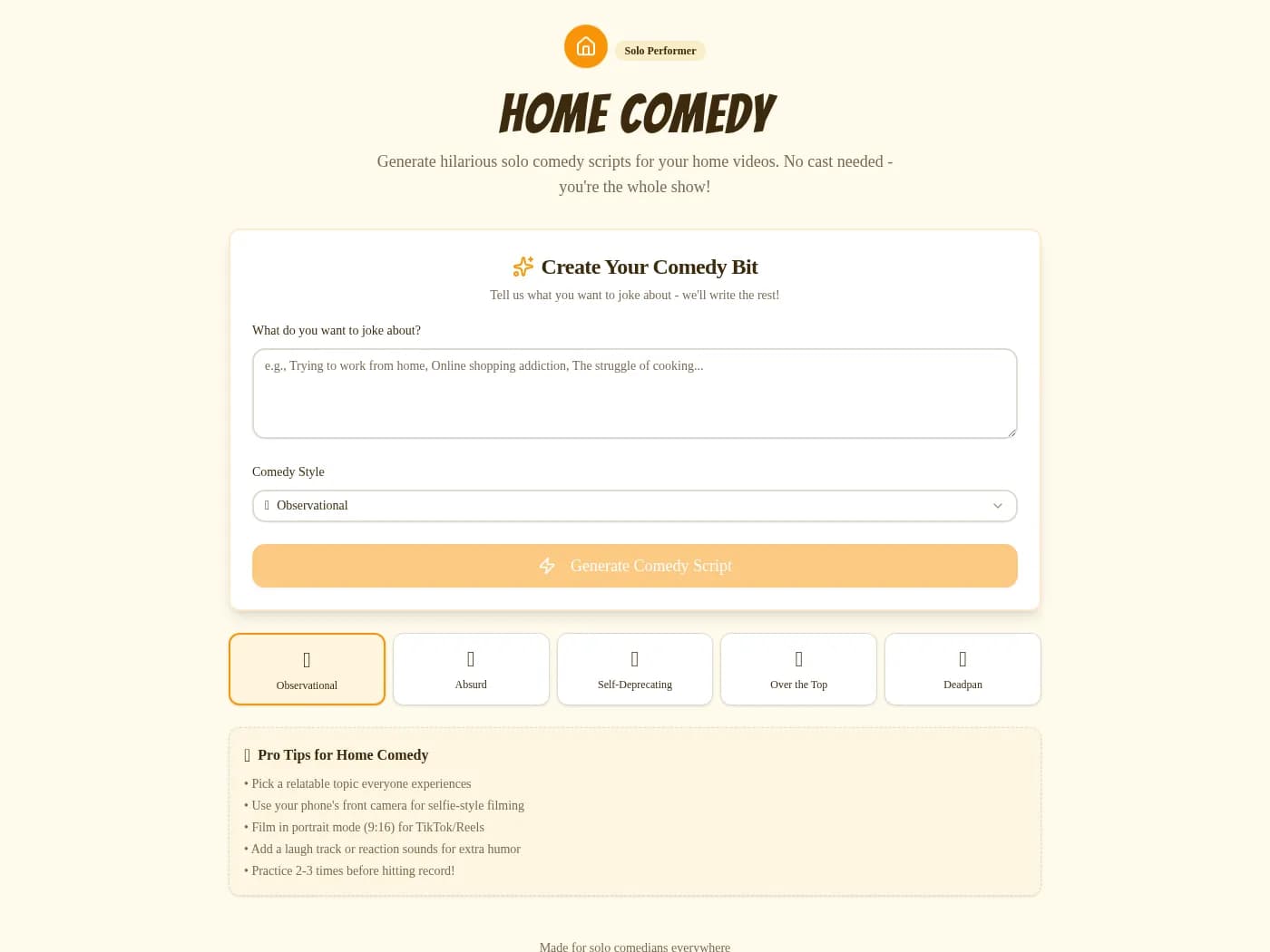 Home Comedy Script Generator