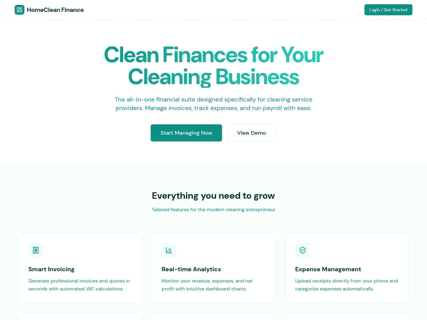 HomeClean Finance Suite